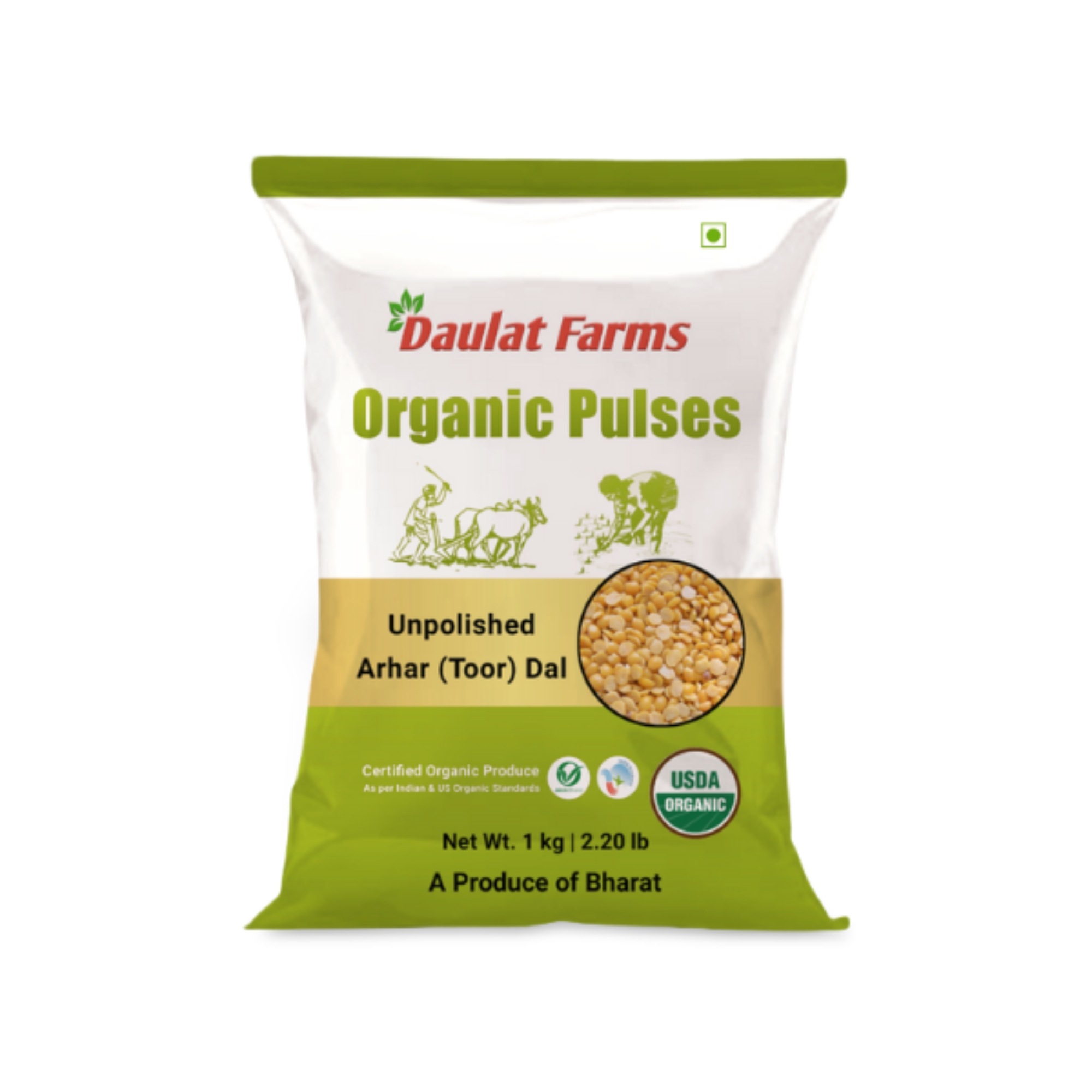 Daulat Farms Organic Arhar / Toor Dal (Pigeon Pea Split) 1kg - THE ...